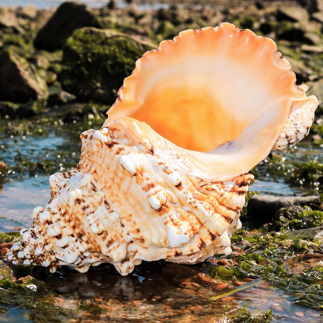 Natural Seashell, Large Conch, Sea Shell, Frog Shell, Giant Frog, Bursa ...