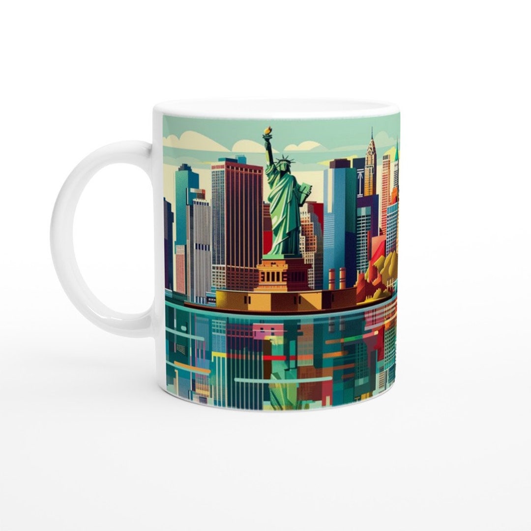 1950s Style New York Landmarks Mug NYC Skyline Coffee Cup Statue of ...