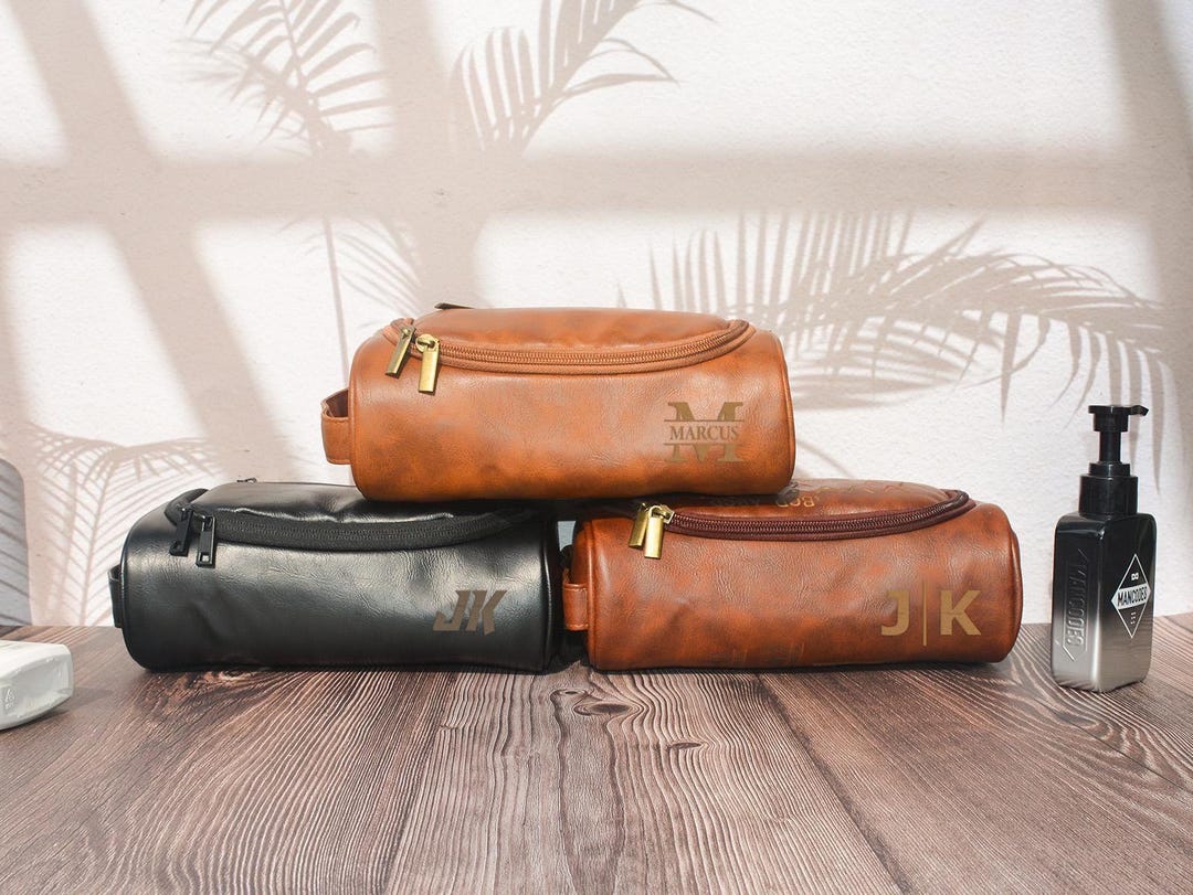 Personalized Men's PU Leather Toiletry Bag, Engraved Dopp Kit for ...