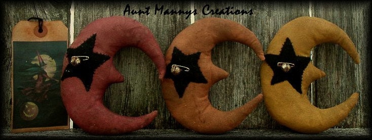 Primitive Folk Art Halloween Moon Ornies Pattern | Etsy