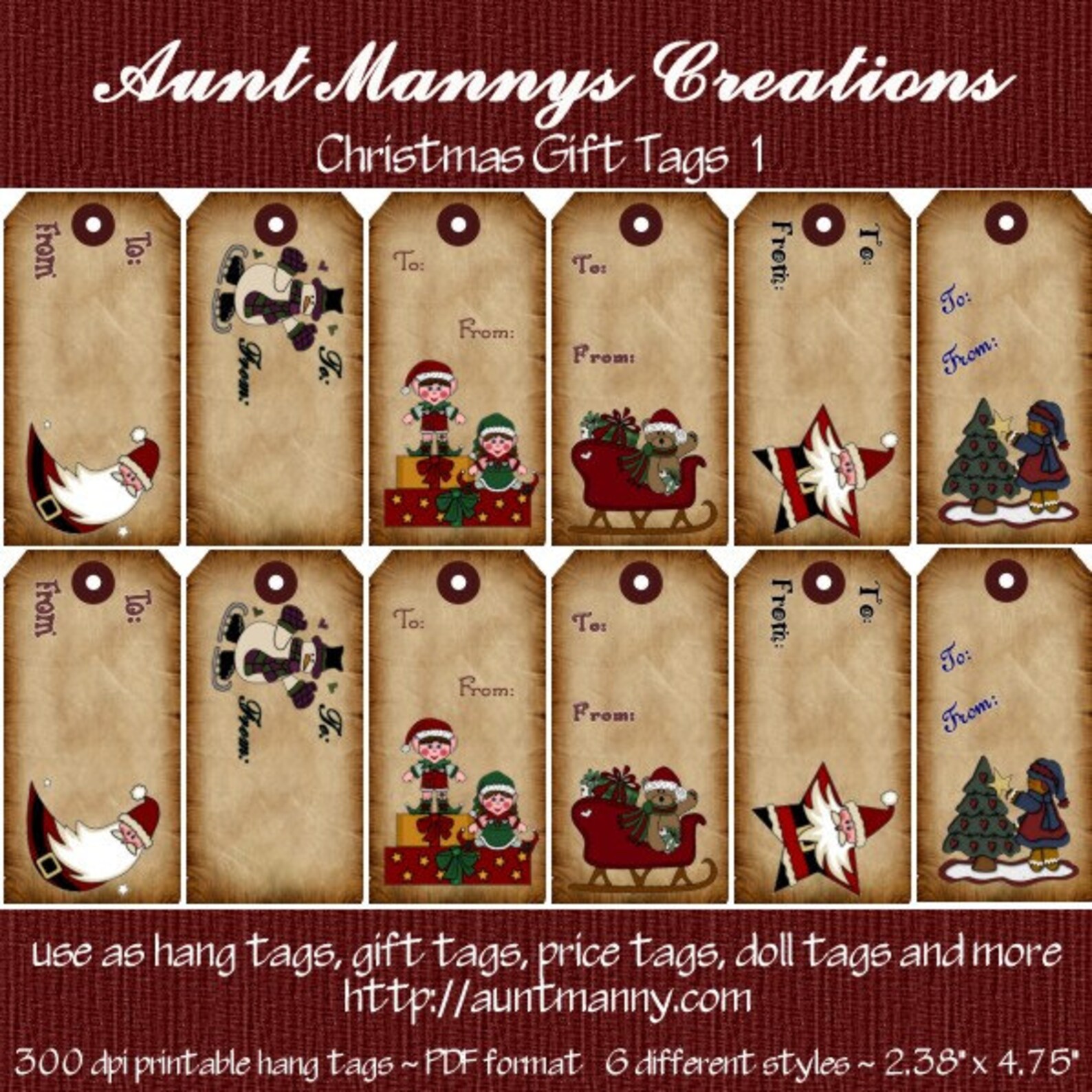 Primitive Vintage Christmas Gift Tags Printable Hang Tags for ...