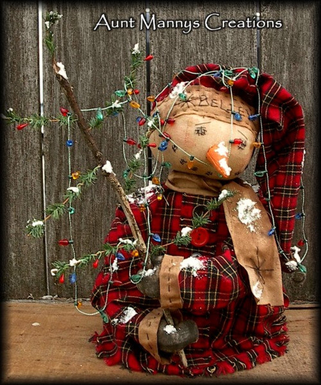 Primitive Snowman Stump Doll Tangled in Lights Pattern - Etsy