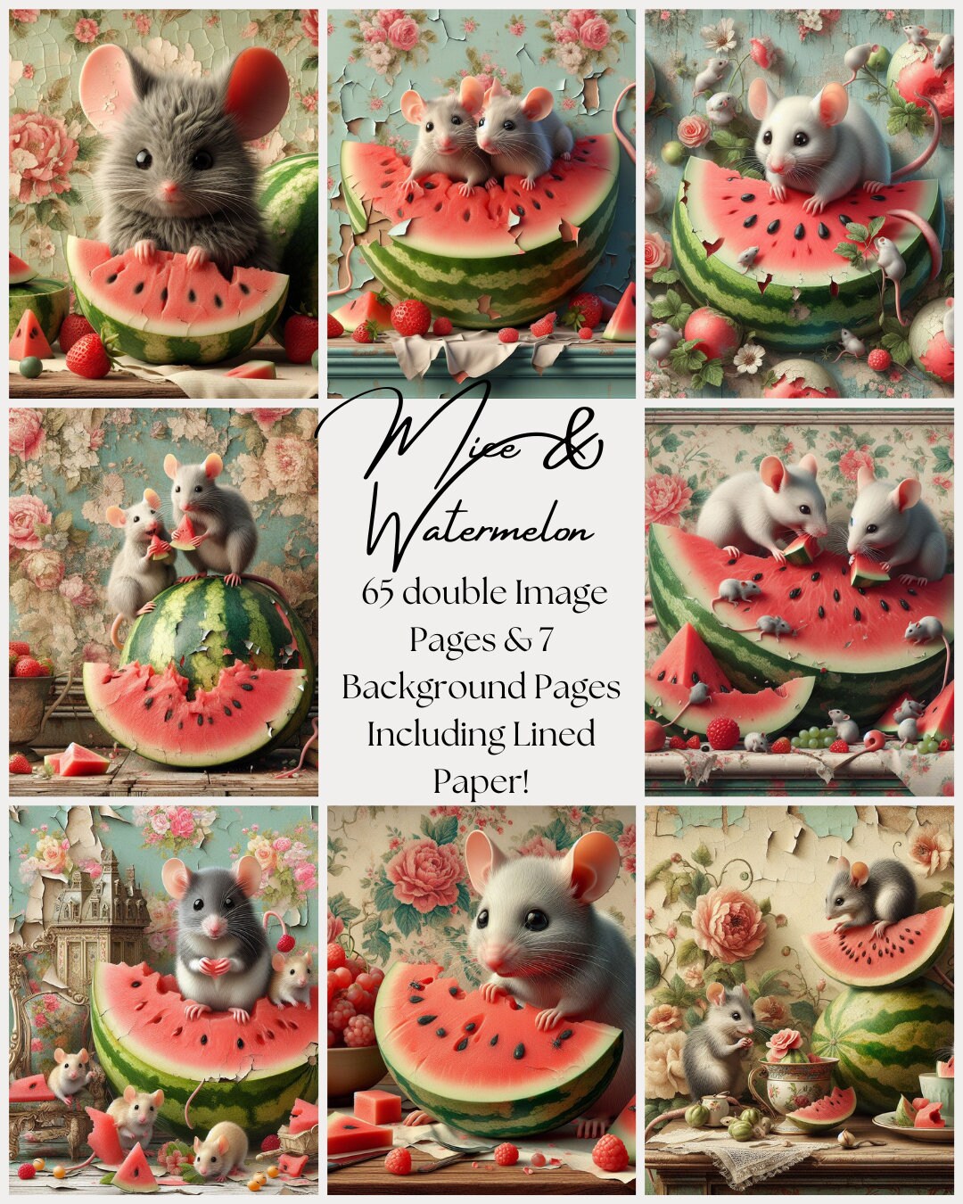 Aunt Mannys Mice & Watermelon Journaling Pages! 65 Double Image Pages ...
