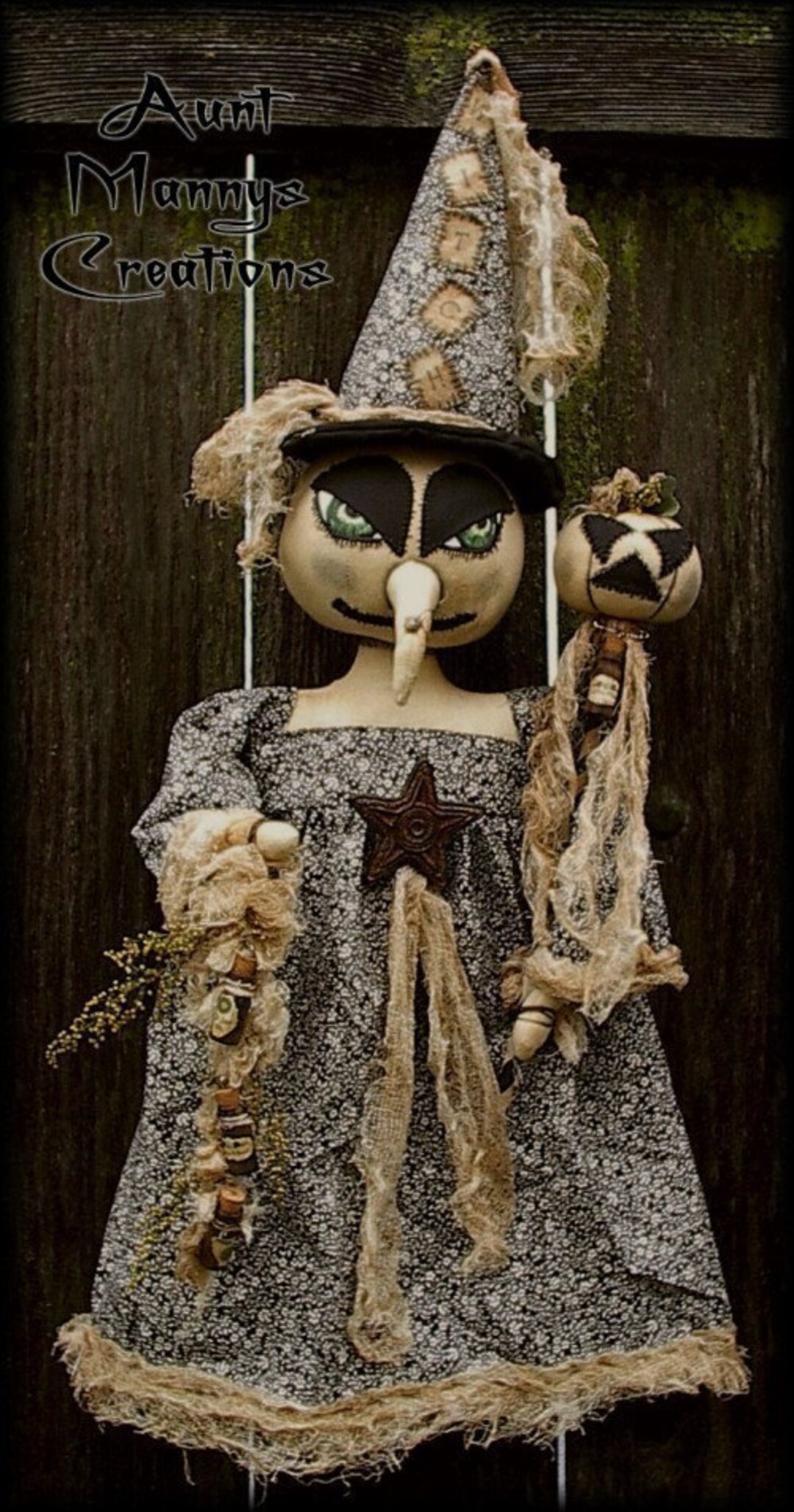 Primitive Halloween Witch Doll Pattern With Potion Bottles and Crabby ...