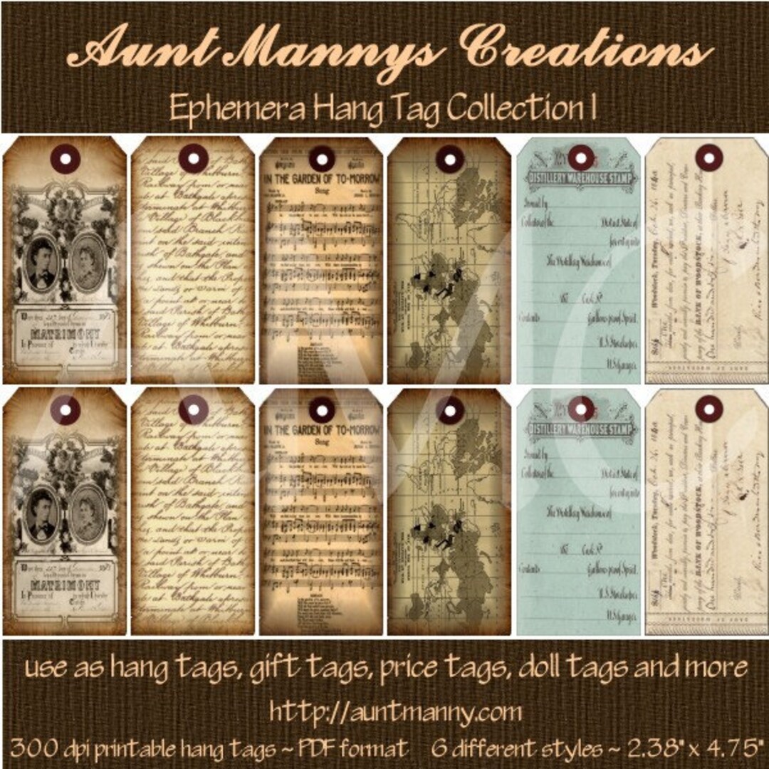 Primitive Vintage Ephemera Image Printable Hang Tags for Scrapbooking ...