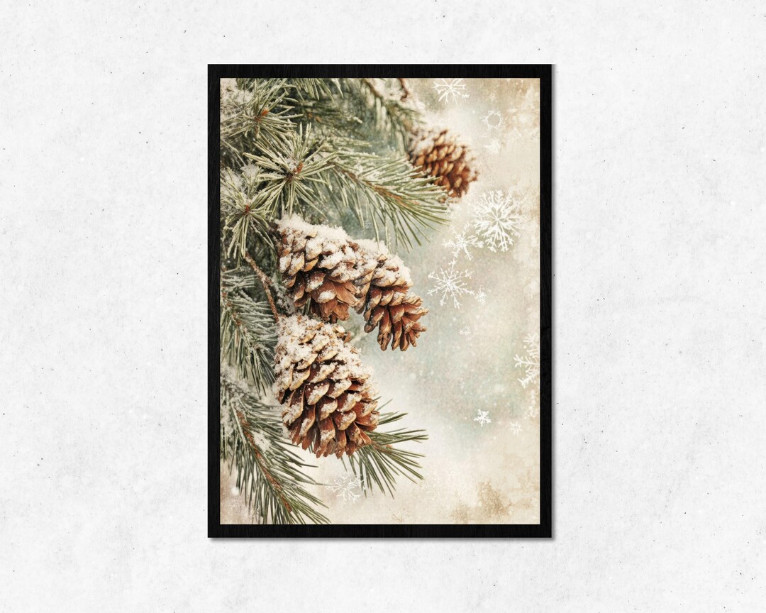 Calm Winter Pine Cones Digital Wall Art L Printable Pine Tree in Snowy ...