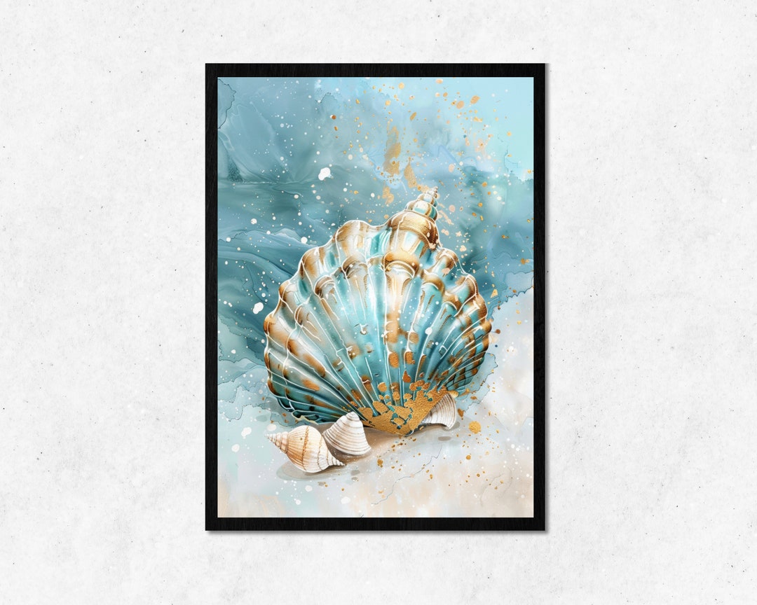 Blue Shell on the Beach Digital Wall Art L Printable Luxury Ocean ...