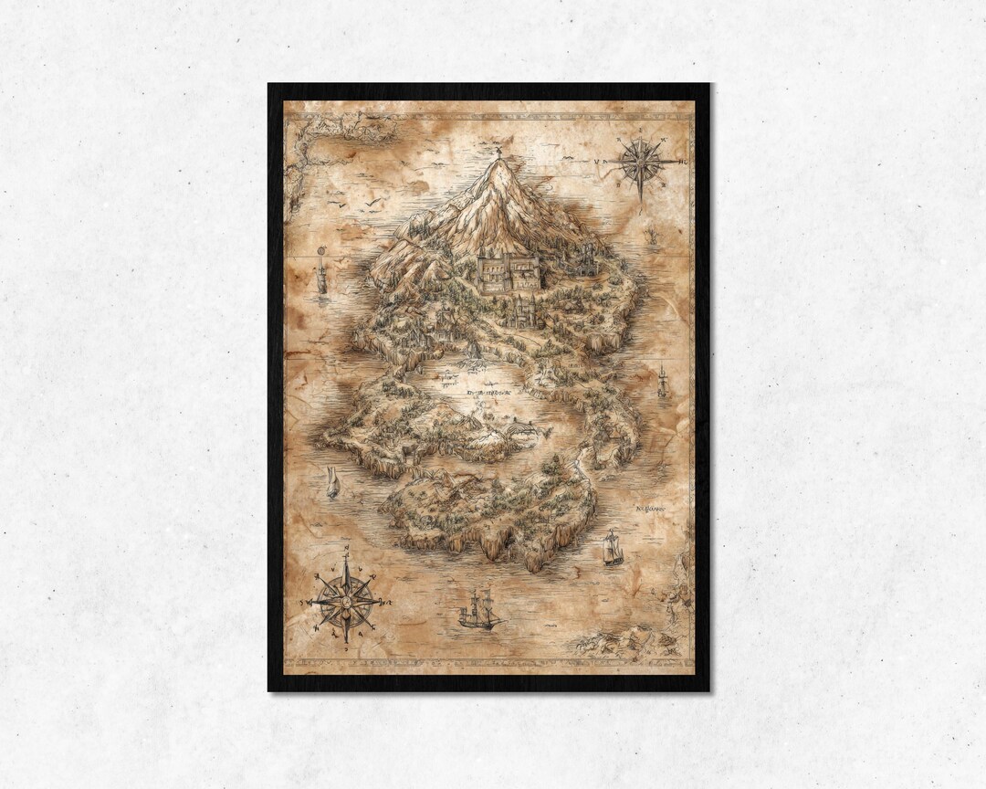 Vintage Pirate Map Design Digital Wall Art L Printable Old Distressed ...