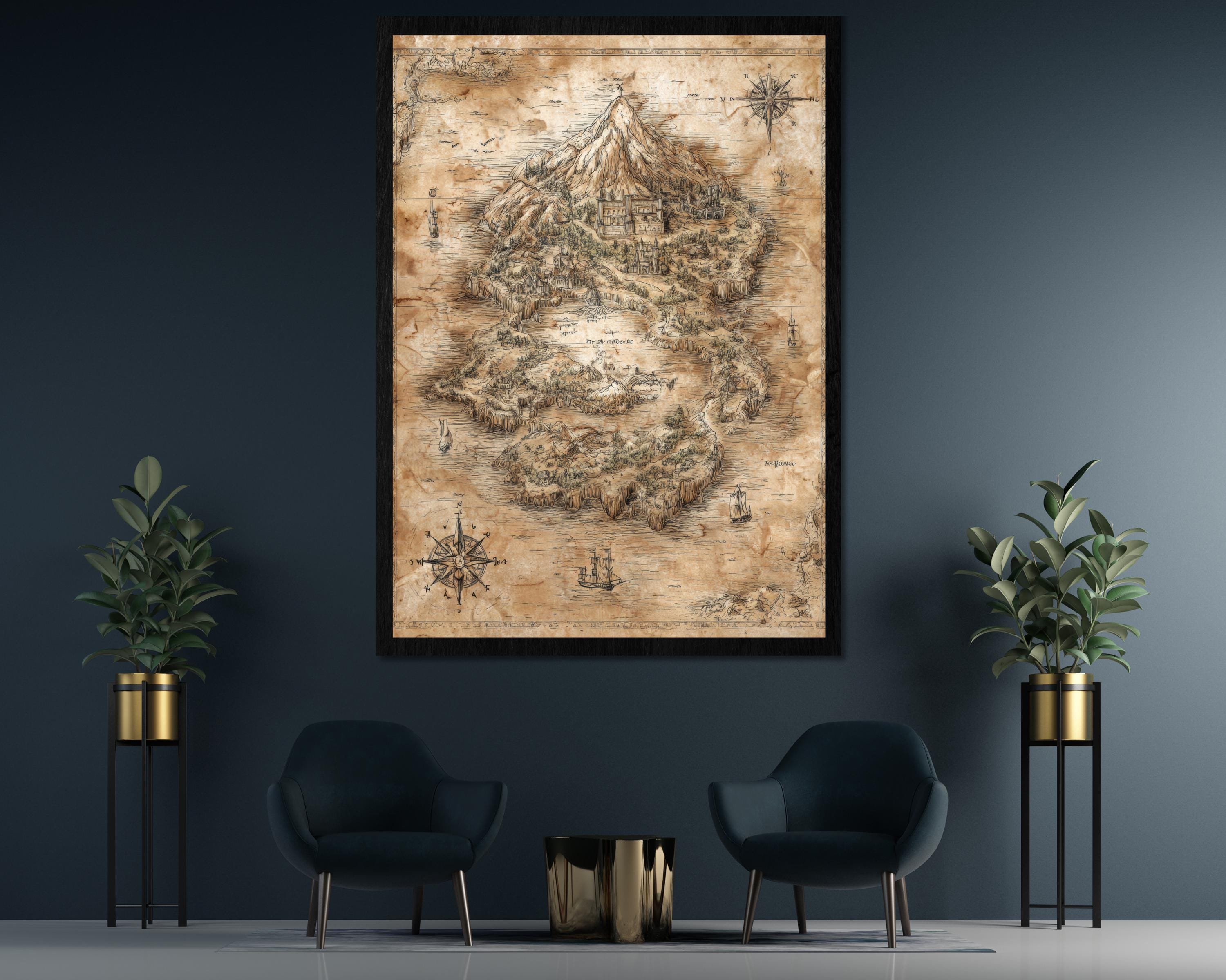 Vintage Pirate Map Design Digital Wall Art L Printable Old Distressed ...