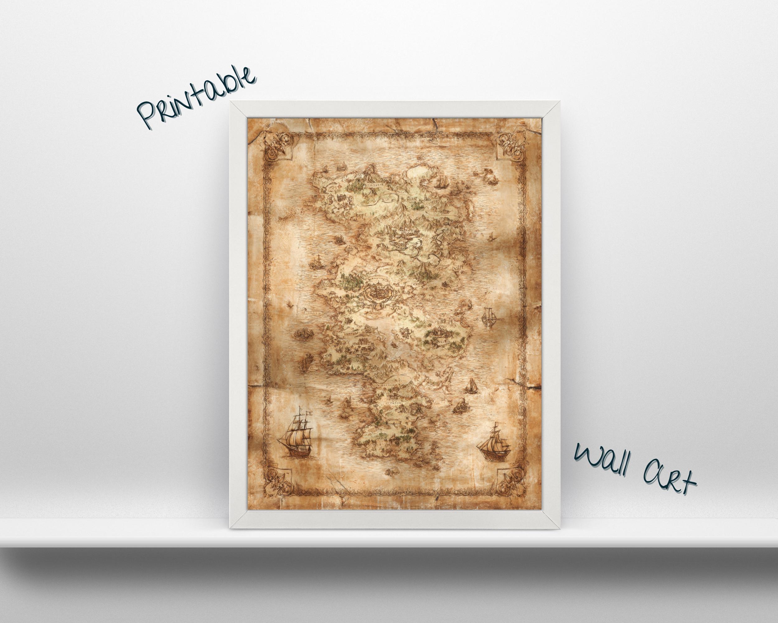 Old Treasure Map Vintage Digital Wall Print L Printable Distressed ...