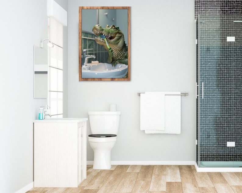 Funny Alligator Brushing Teeth Digital Wall Art L Printable Fun Animal ...