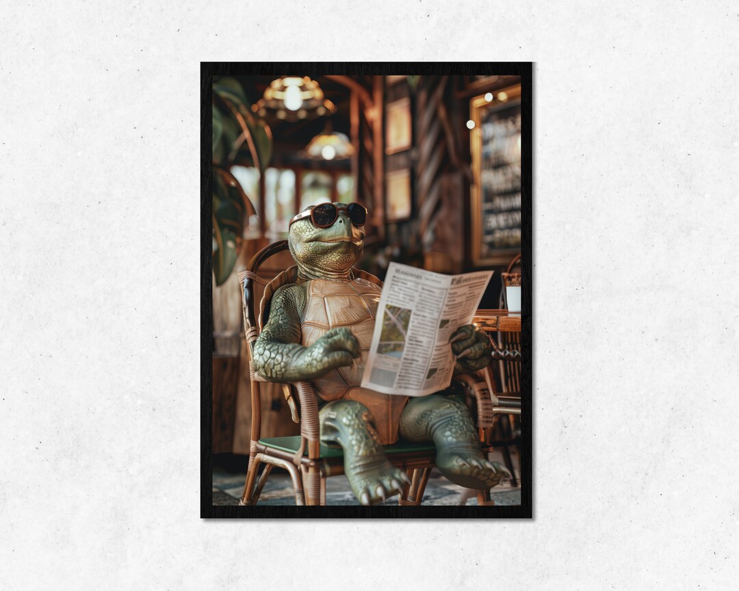 Funny Turtle Reading a Newspaper Digital Wall Art L Printable Fun ...
