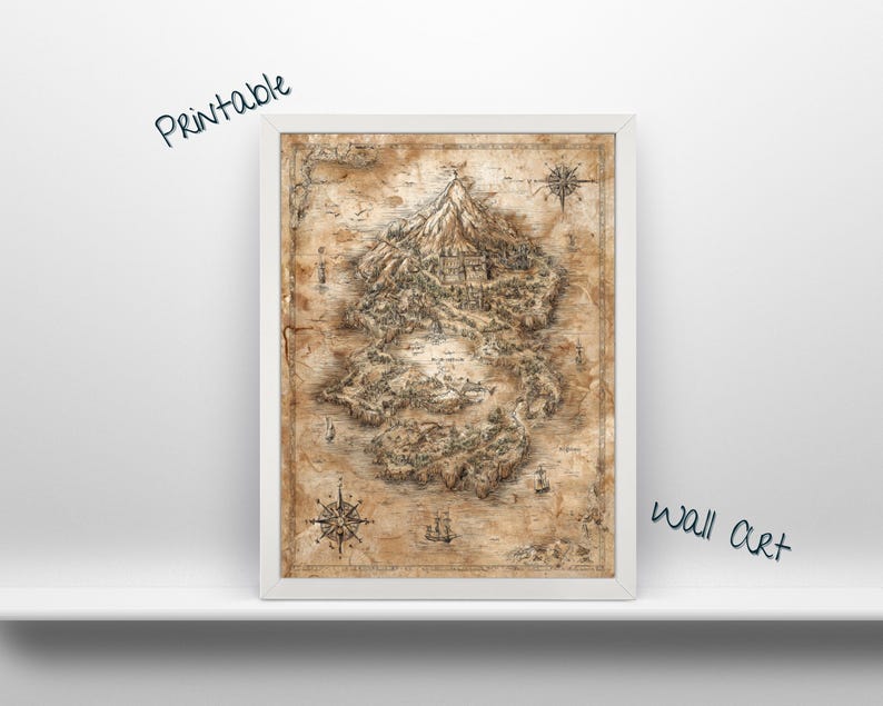 Vintage Pirate Map Design Digital Wall Art L Printable Old Distressed ...