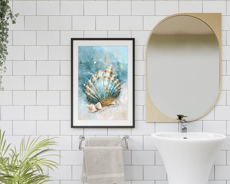 Blue Shell on the Beach Digital Wall Art L Printable Luxury Ocean ...