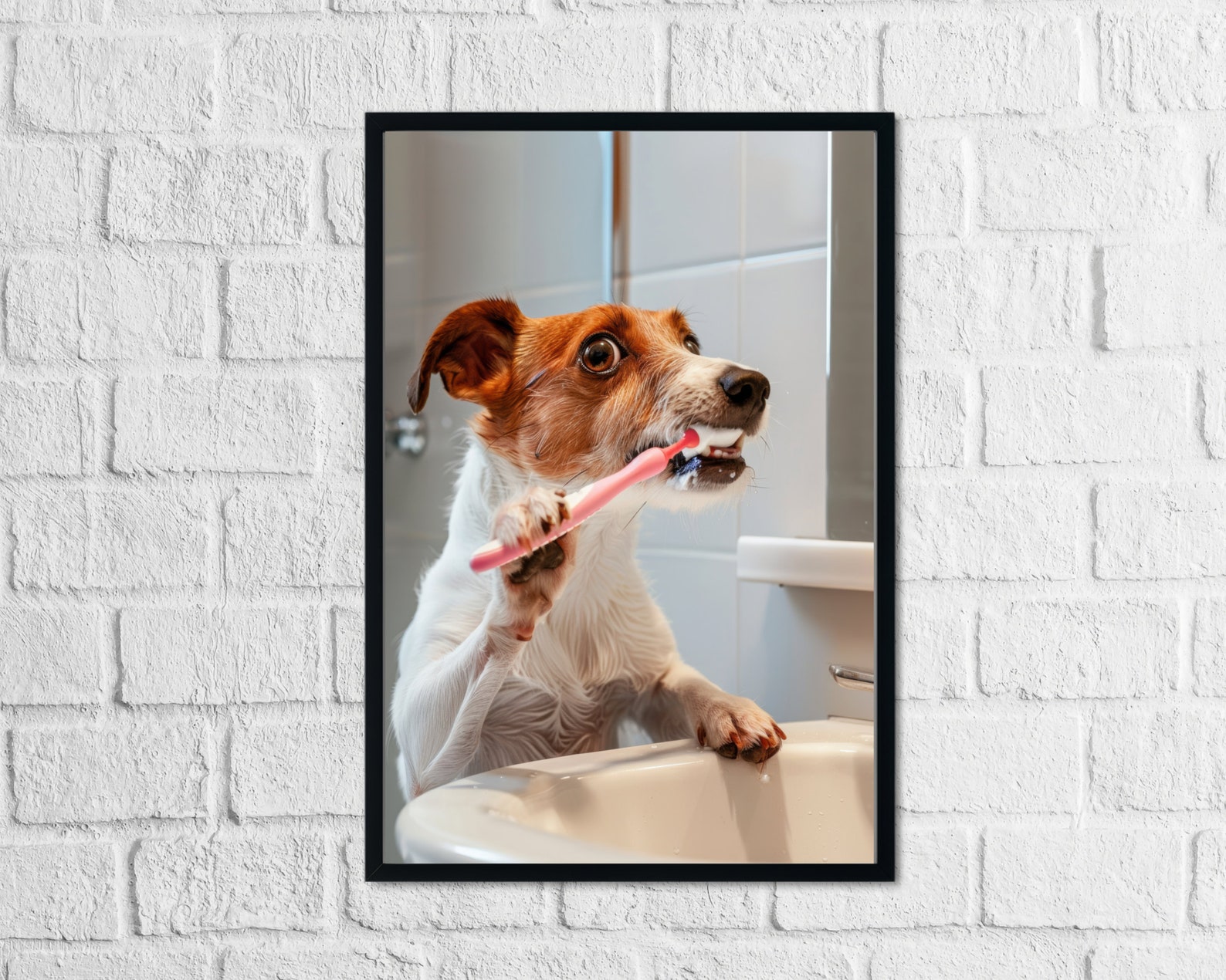 Funny Dog Brushing Teeth Digital Wall Art L Printable Fun Animal Design ...