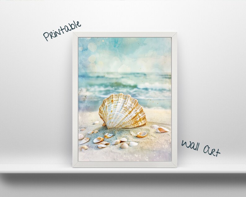 Seashell on the Beach Digital Wall Art L Printable Sea Shell Design ...