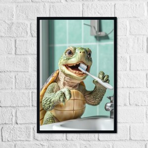 Funny Turtle Brushing Teeth Digital Wall Art L Printable Sea Animal ...