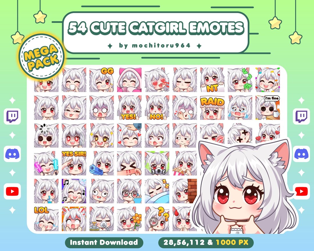 Twitch Emote - Cute Catgirl Emotes | 54 Catgirl Emotes, Mega Pack ...