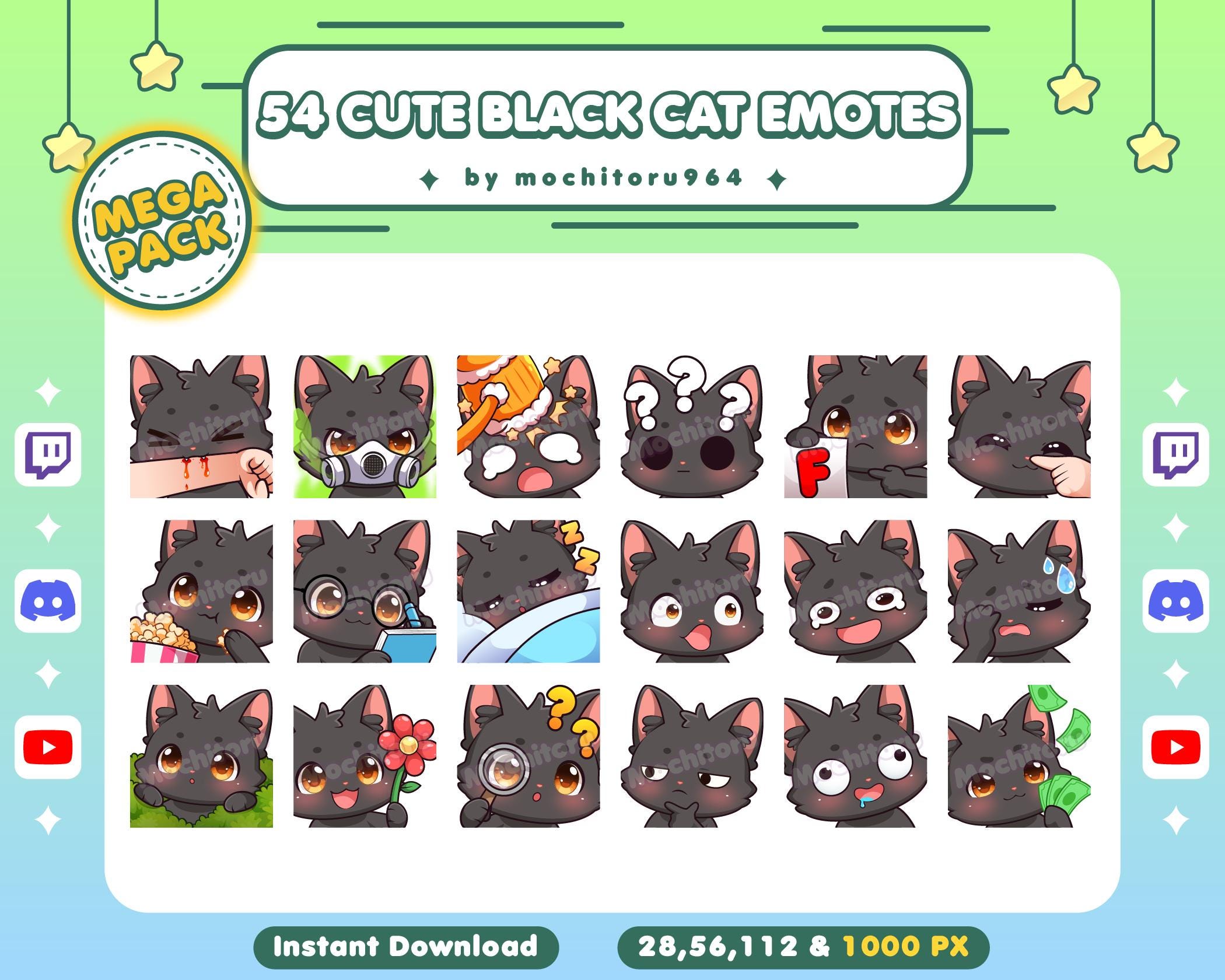 Twitch Emote - Cute Black Cat Emotes | 54 Kitty Emotes, Mega Pack ...