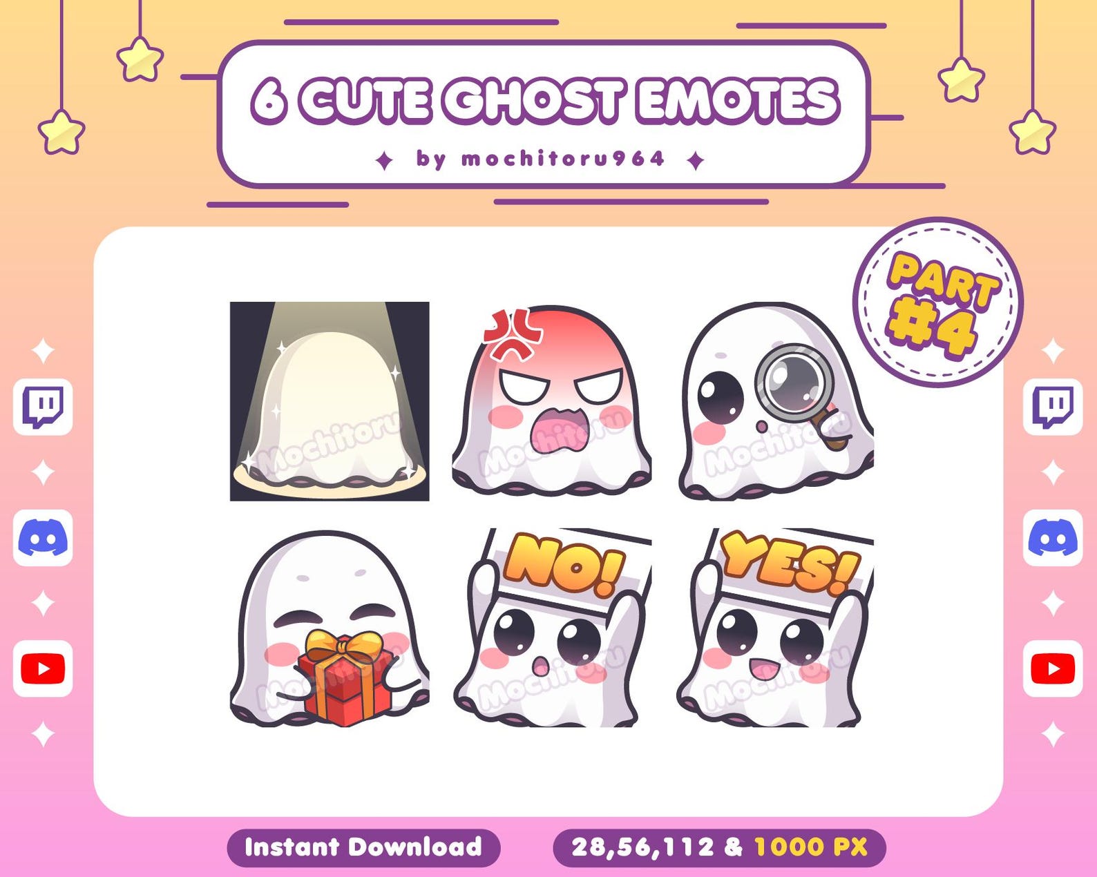 6x Cute Ghost Emotes Part 4 / Chibi Emotes / Kawaii Ghost / Cute ...