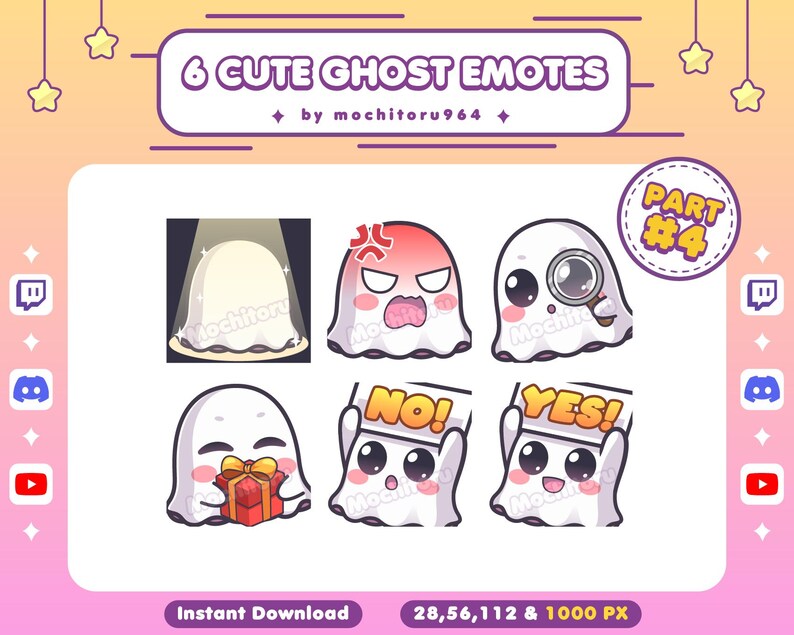 6x Cute Ghost Emotes Part 4 / Chibi Emotes / Kawaii Ghost / Cute ...
