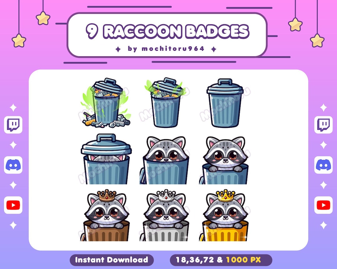 Twitch Badges / Raccoon Badges / 9 Badges / Cute Animal / Badges Animal ...