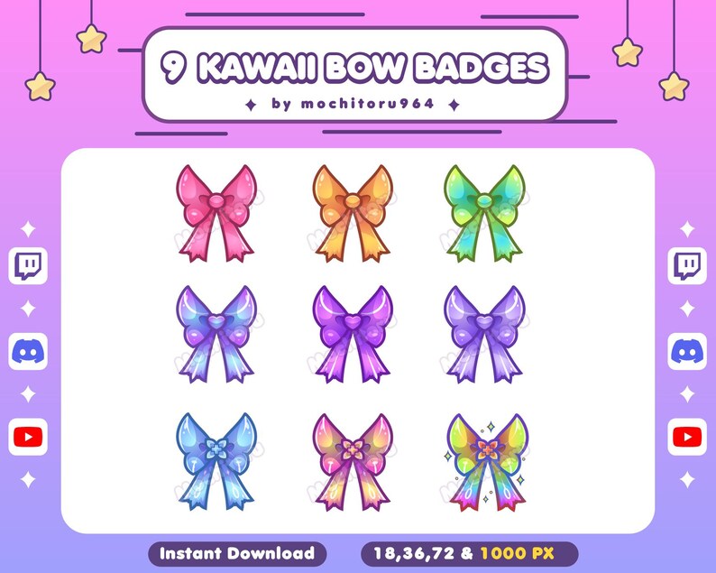 Twitch Badges / Kawaii Bow Badges / 9 Badges / Bow / Badges Bow ...