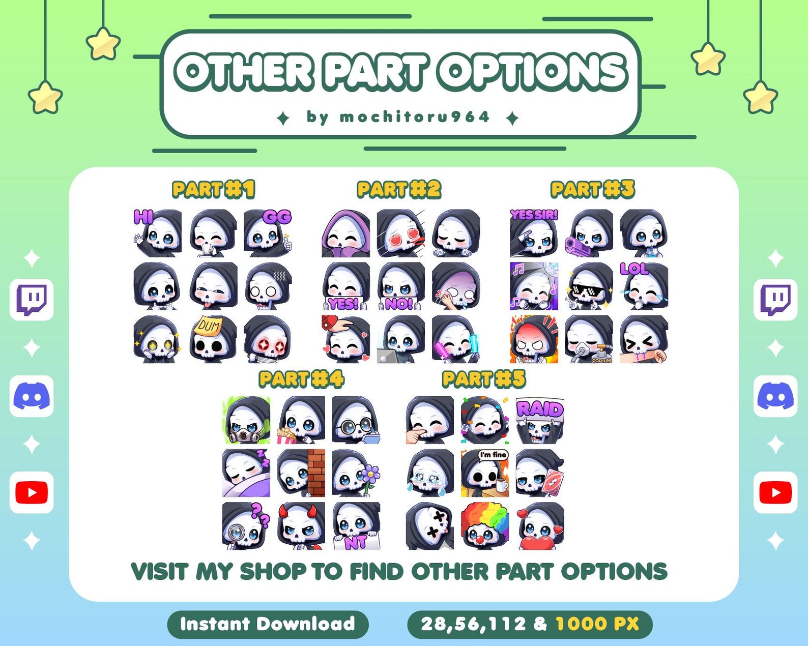 Cute Grim Reaper Emotes | 9 Reaper Emotes Part 3 | Twitch Emote | Skull ...