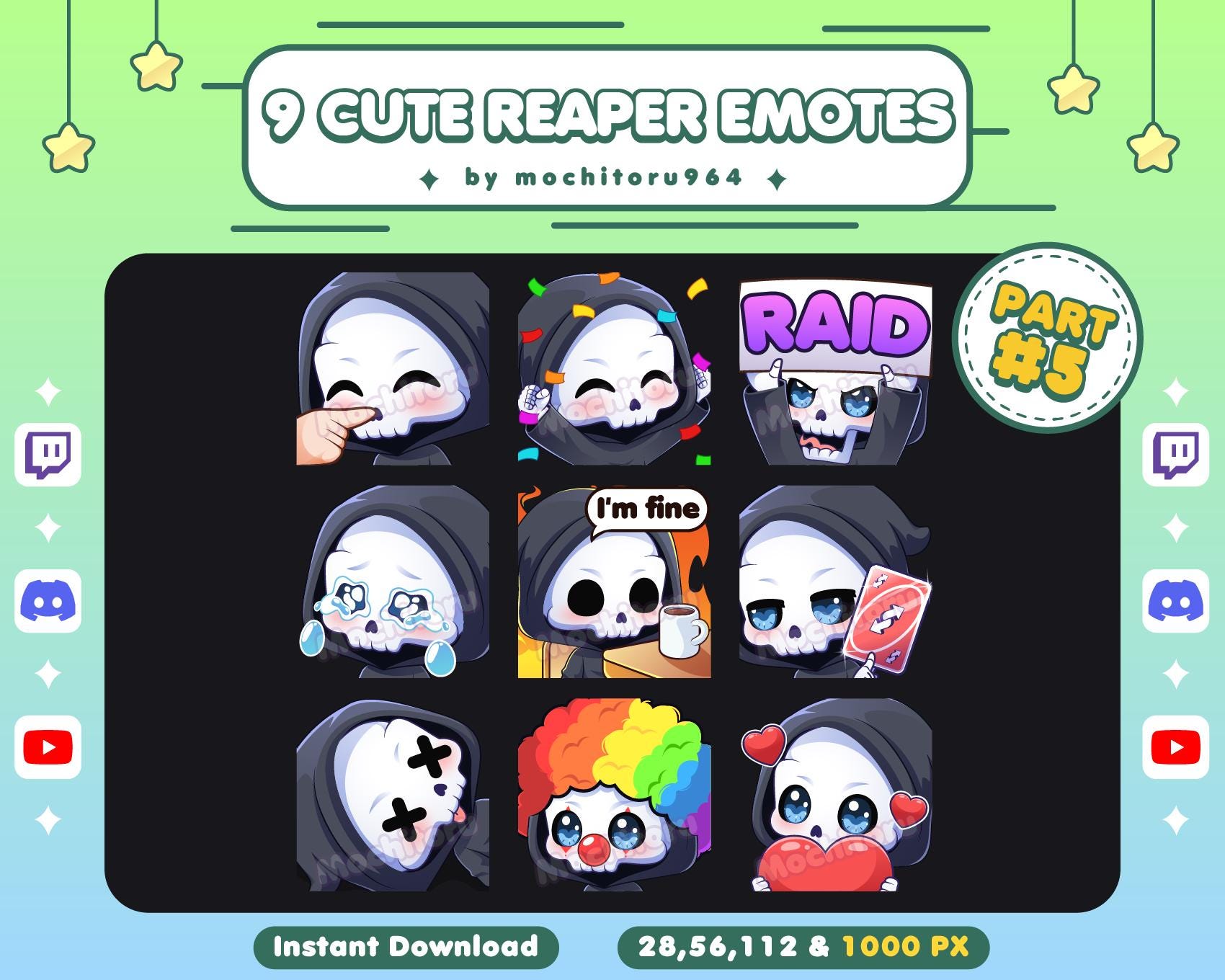 Cute Grim Reaper Emotes | 9 Reaper Emotes Part 5 | Twitch Emote | Skull ...