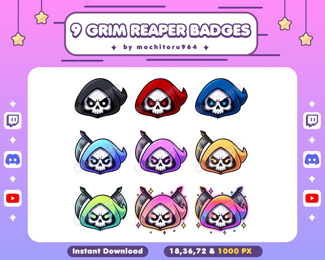 Twitch Badges / Grim Reaper Badges / 9 Badges / Skull / Emotes / Spooky ...