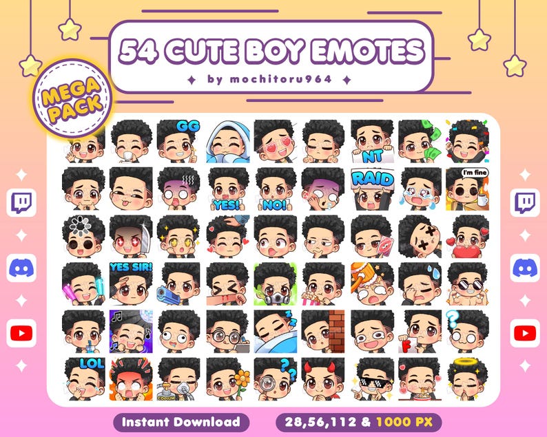 Twitch Emote - Cute Boy Emotes | 54 Boy Emotes, Mega Pack | Male Emotes ...