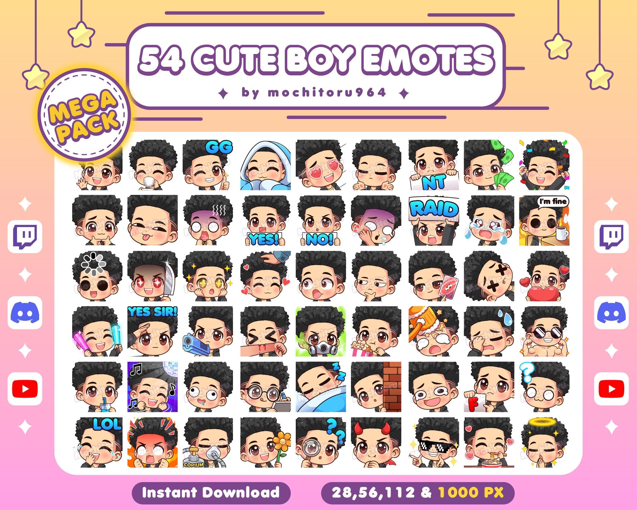 Twitch Emote - Cute Boy Emotes | 54 Boy Emotes, Mega Pack | Male Emotes ...