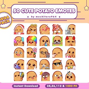 Twitch Emote - Cute Potato Emotes Mega Pack | 50 Kawaii Emotes for ...