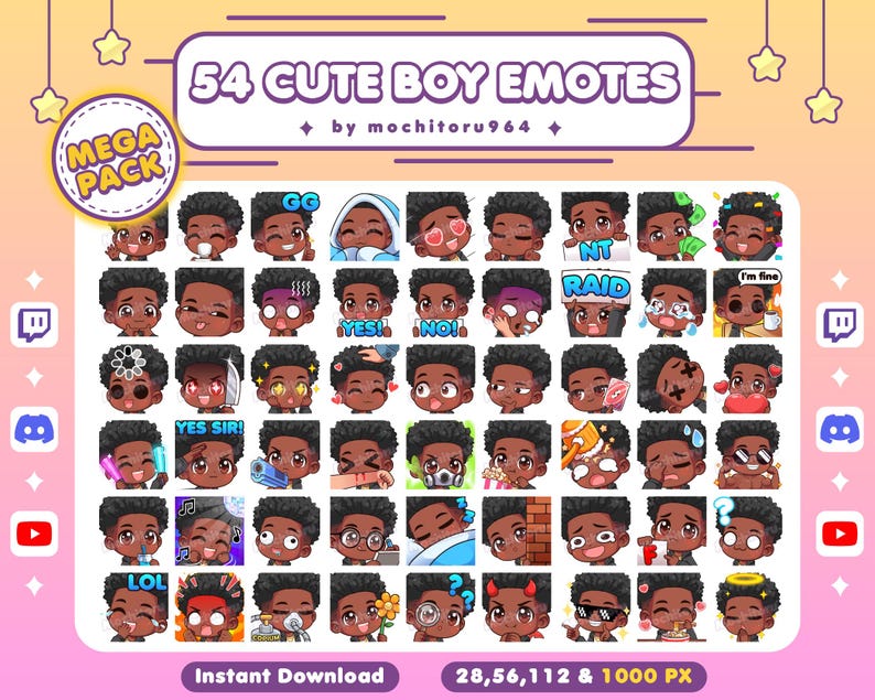 Twitch Emote - Cute Boy Emotes | 54 Boy Emotes, Mega Pack | Male Emotes ...