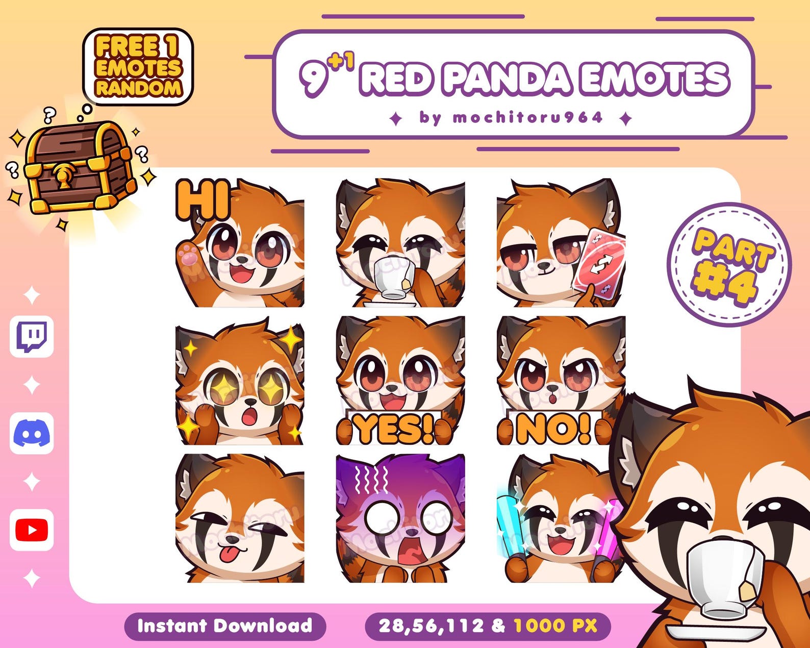 Twitch Emote: Cute Red Panda Emotes Part 4 / 9+1 Emotes / Chibi Emotes ...