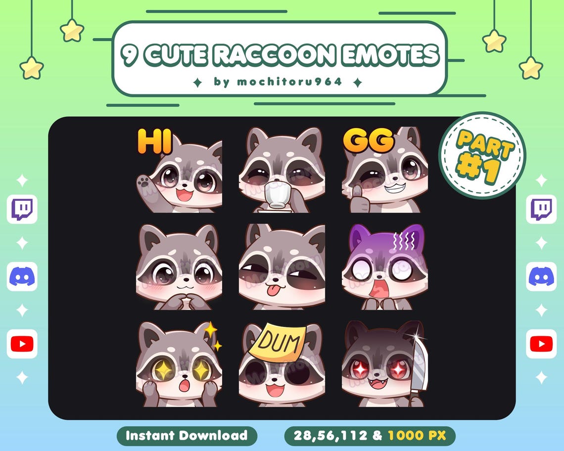Twitch Emote - Cute Raccoon Emotes | 9 Raccoon Emotes Part 1 | Chibi ...