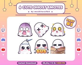 6x Cute Ghost Emotes Part 4 / Chibi Emotes / Kawaii Ghost / Cute ...