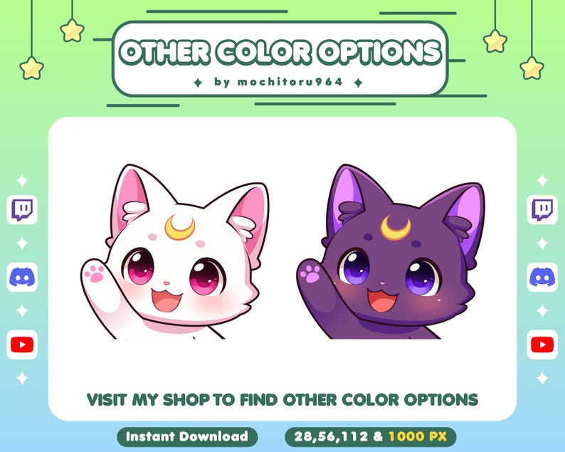 Cute Black Lunar Kitty Emotes | 54 Cat Emotes, Mega Pack | Moon | Chibi ...