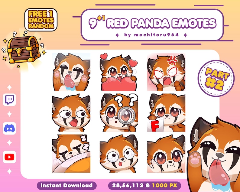 Twitch Emote: Cute Red Panda Emotes Part 2 / 9+1 Emotes / Chibi Emotes ...