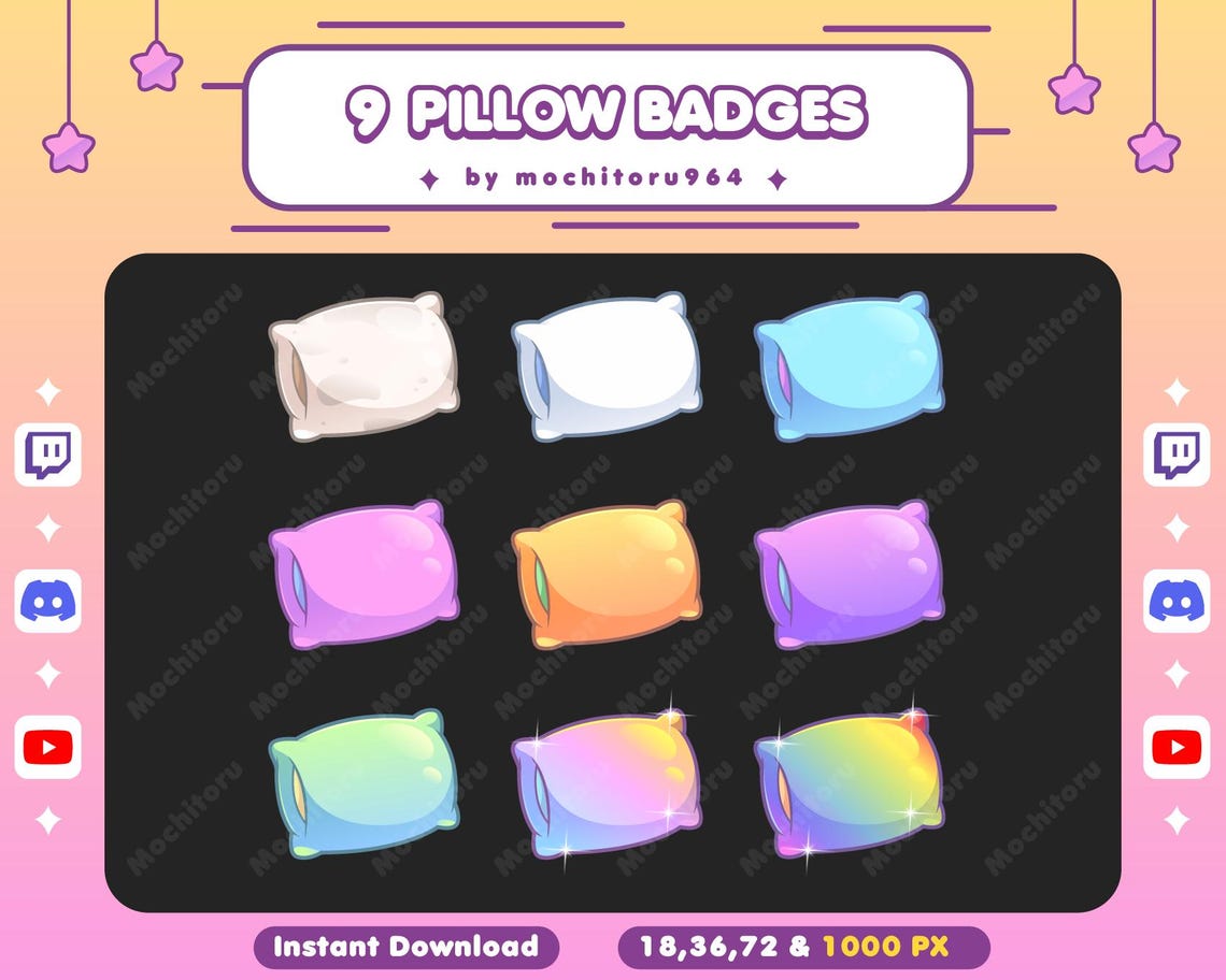 Twitch Badges / Pillow Badges / 9 Badges / Youtube Badges / Discord Badges / Pillow Color / Cozy ...
