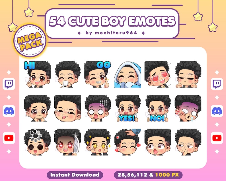 Twitch Emote - Cute Boy Emotes | 54 Boy Emotes, Mega Pack | Male Emotes ...