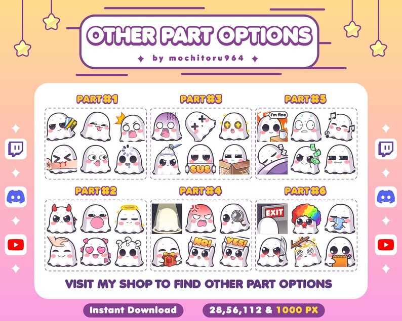 6x Cute Ghost Emotes Part 4 / Chibi Emotes / Kawaii Ghost / Cute ...
