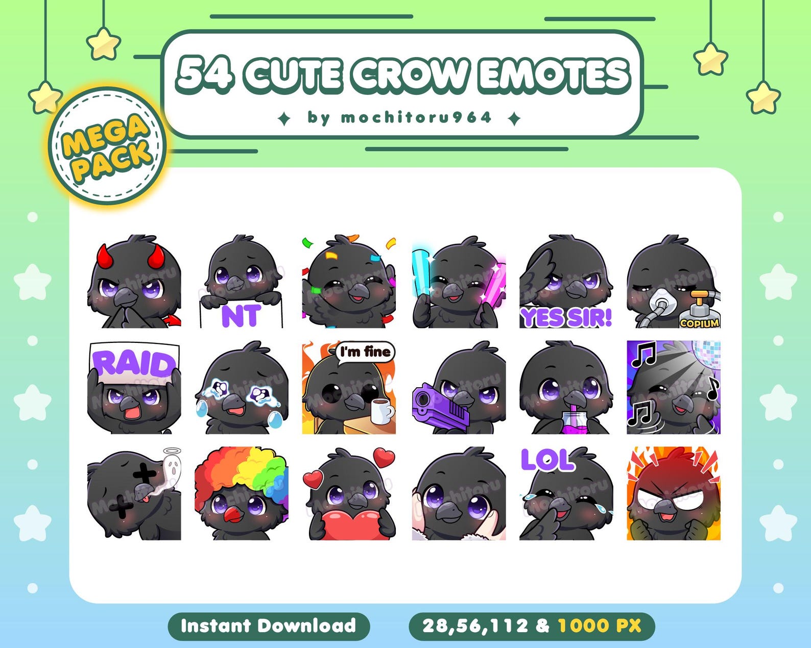 Twitch Emote - Cute Crow Emotes | 54 Raven Emotes Mega Pack | Kawaii ...