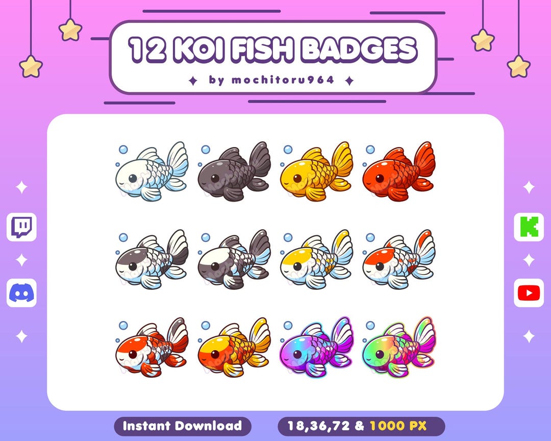 Twitch Badges - 12 Koi Fish Badges | Stream Badges | Sub Badges | Fish ...