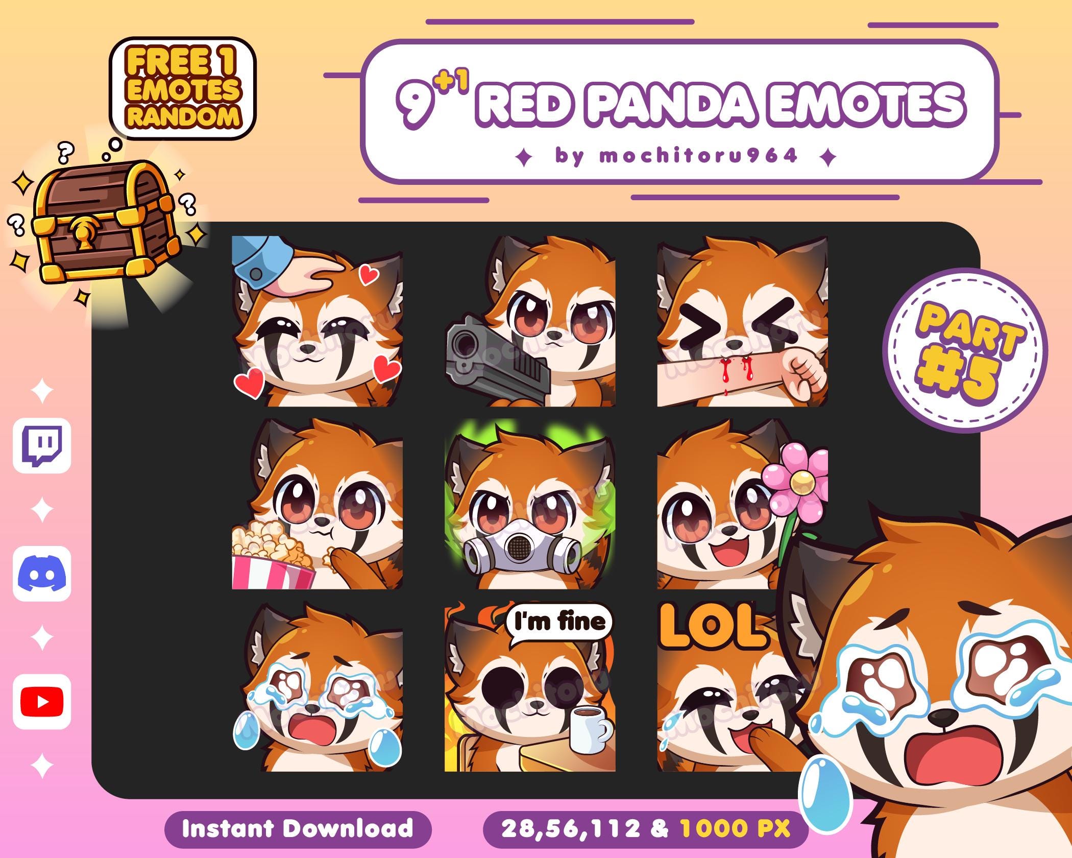 Twitch Emote: Cute Red Panda Emotes Part 5 / 9+1 Emotes / Chibi Emotes ...