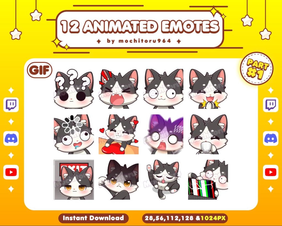Animated Emotes - Cute Tuxedo Cat Emotes | 12 Tuxedo Cat Animated ...