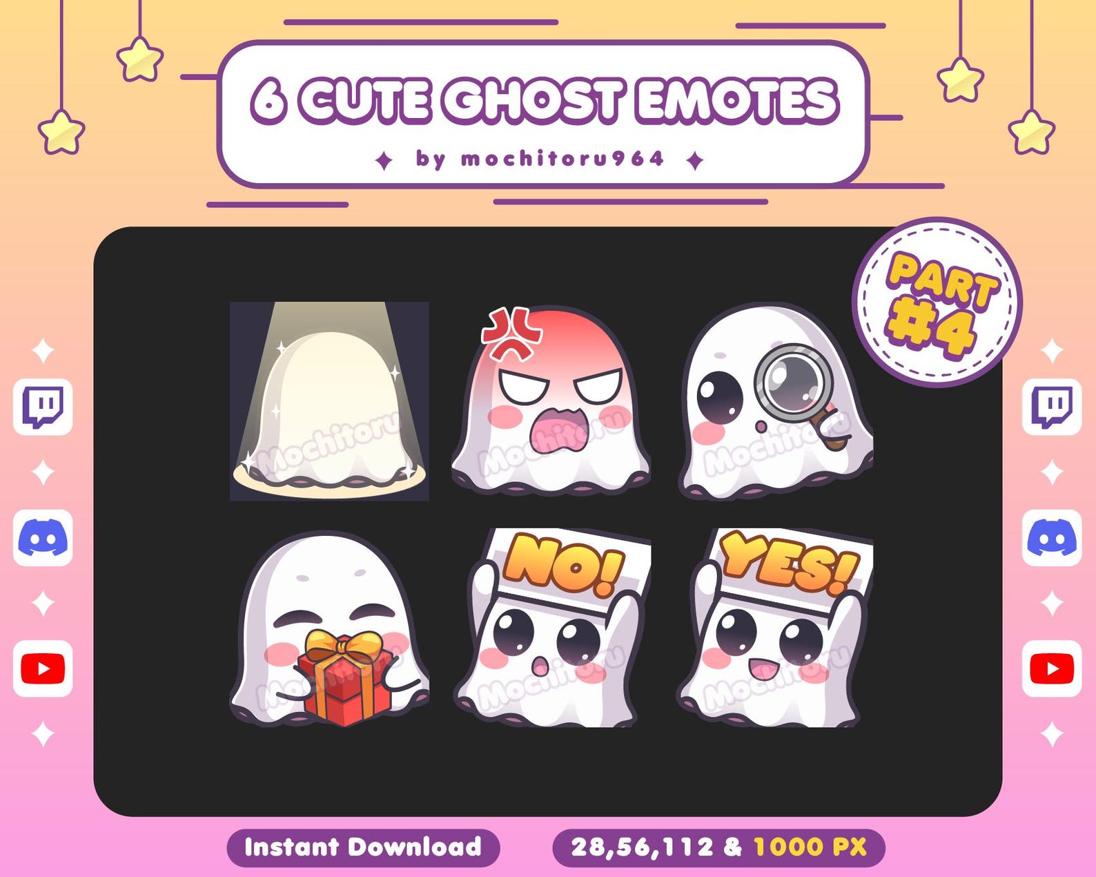 6x Cute Ghost Emotes Part 4 / Chibi Emotes / Kawaii Ghost / Cute ...