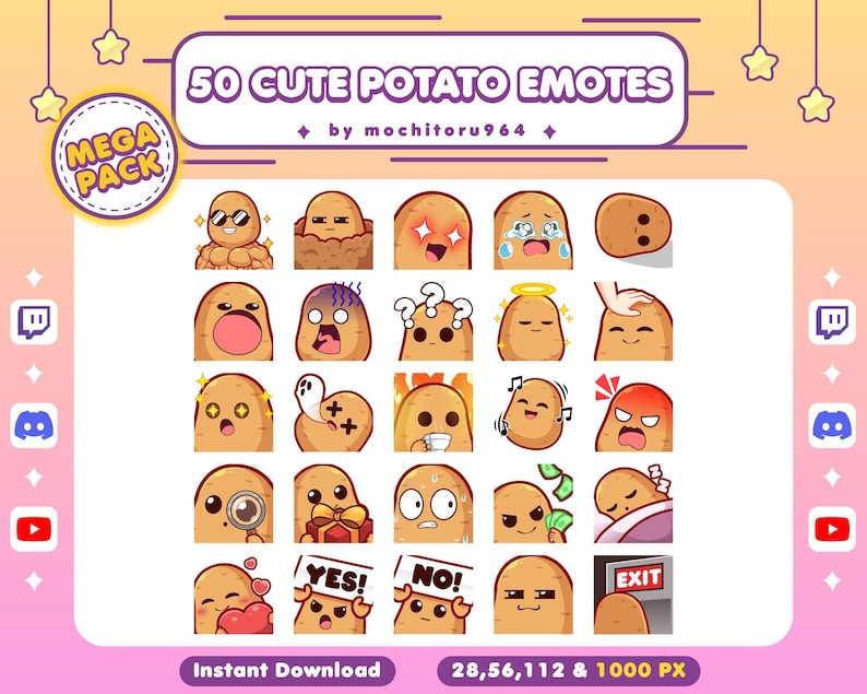 Twitch Emote - Cute Potato Emotes Mega Pack | 50 Kawaii Emotes for ...