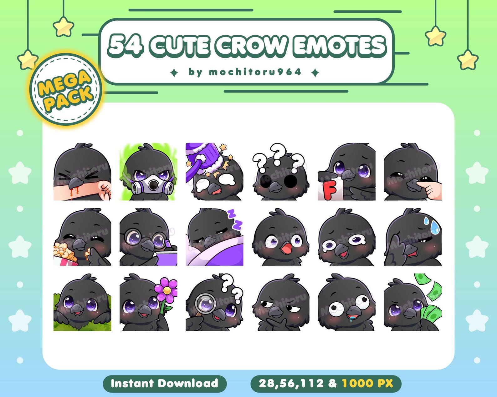 Twitch Emote - Cute Crow Emotes | 54 Raven Emotes Mega Pack | Kawaii ...