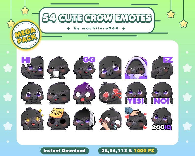 Twitch Emote - Cute Crow Emotes | 54 Raven Emotes Mega Pack | Kawaii ...